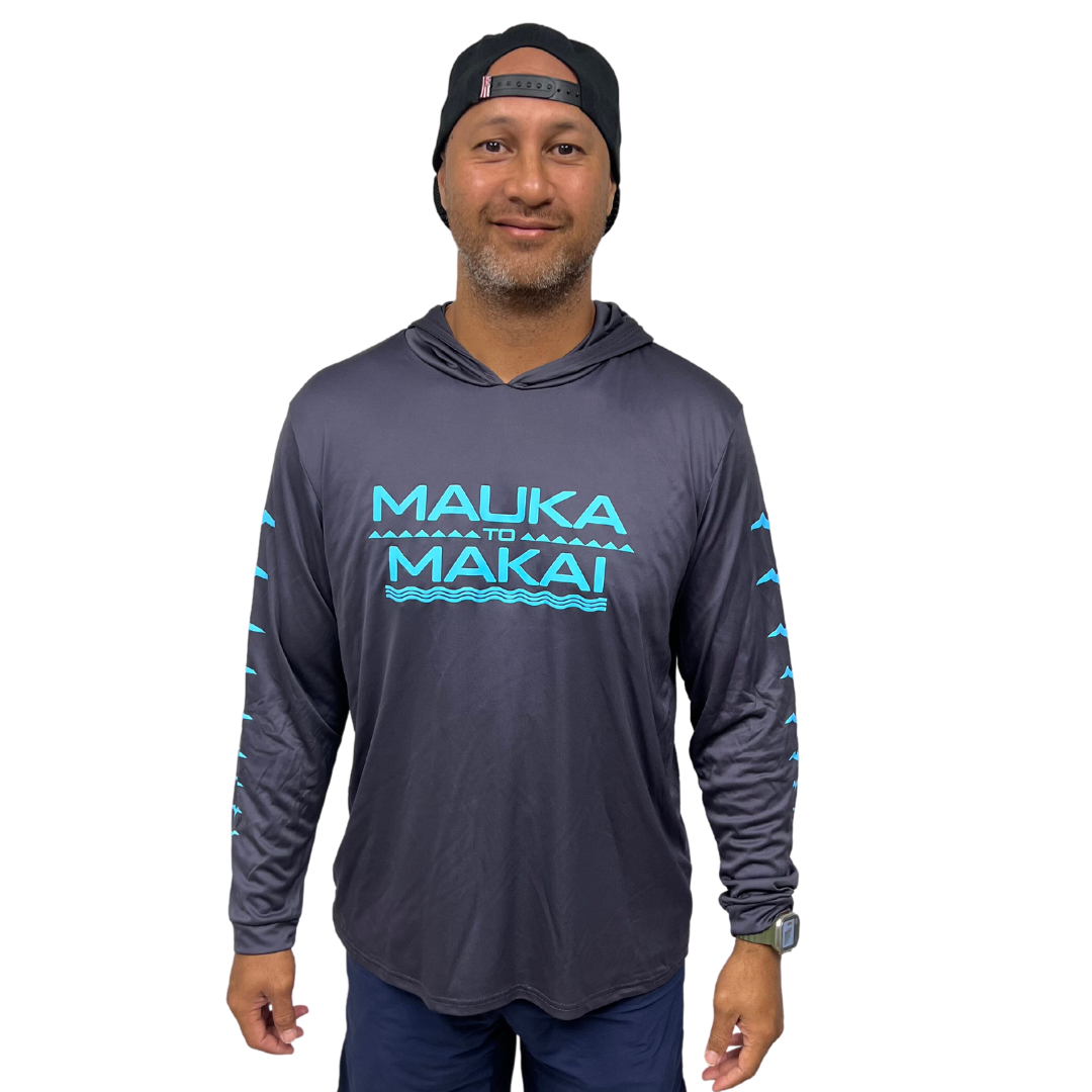 Mauka to Makai Hooded Long Sleeve Drifit Charcoal Gray – Hae Hawaii